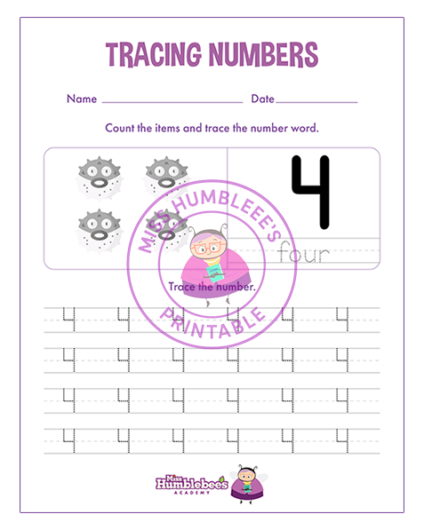 Number 4 Tracing – Miss Humblebee's Academy