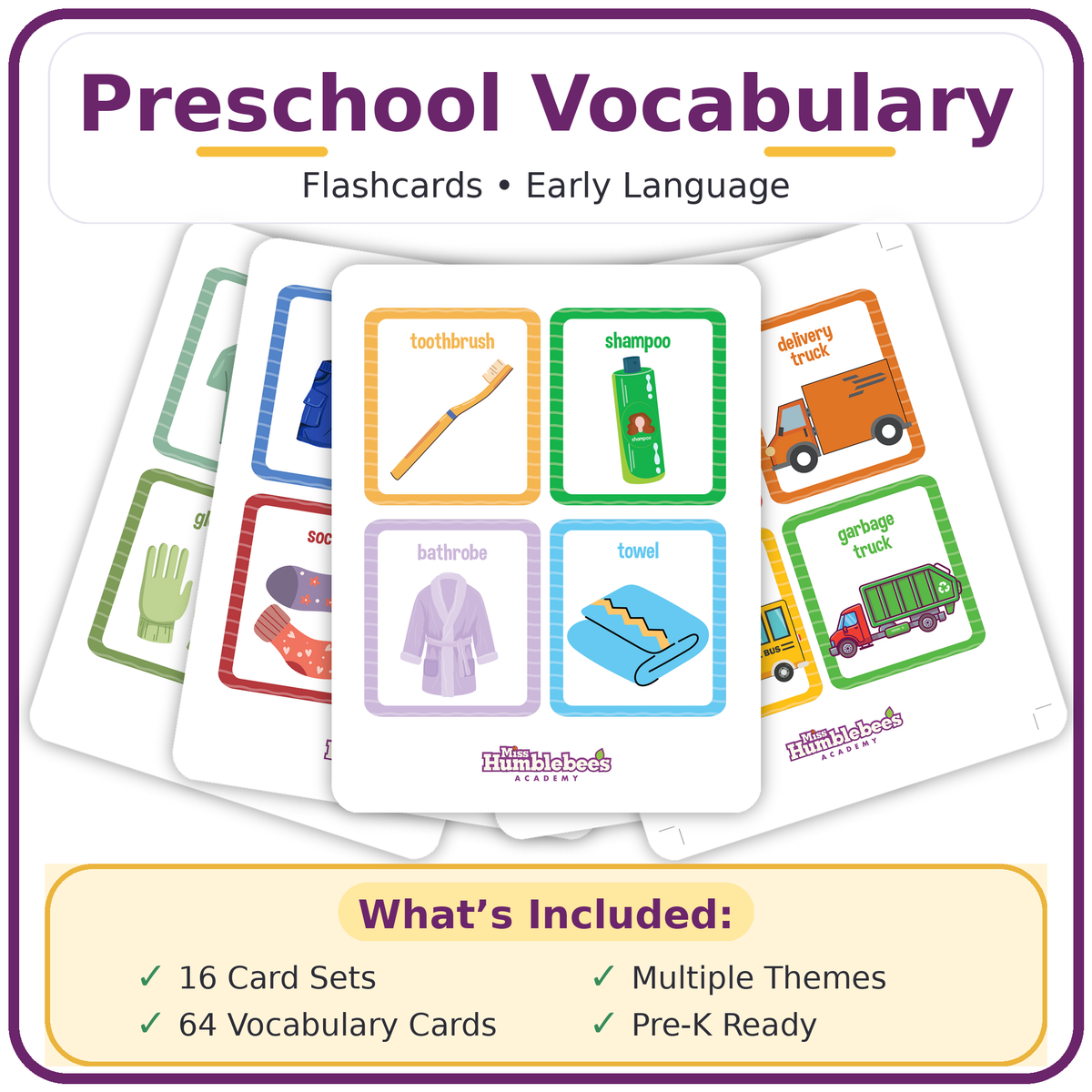 Preschool Vocabulary Flashcards Printable Bundle (Early Language Devel ...