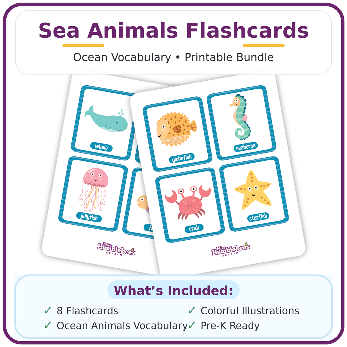 Sea Animals Flashcards Printable Bundle (Ocean Vocabulary Worksheets ...